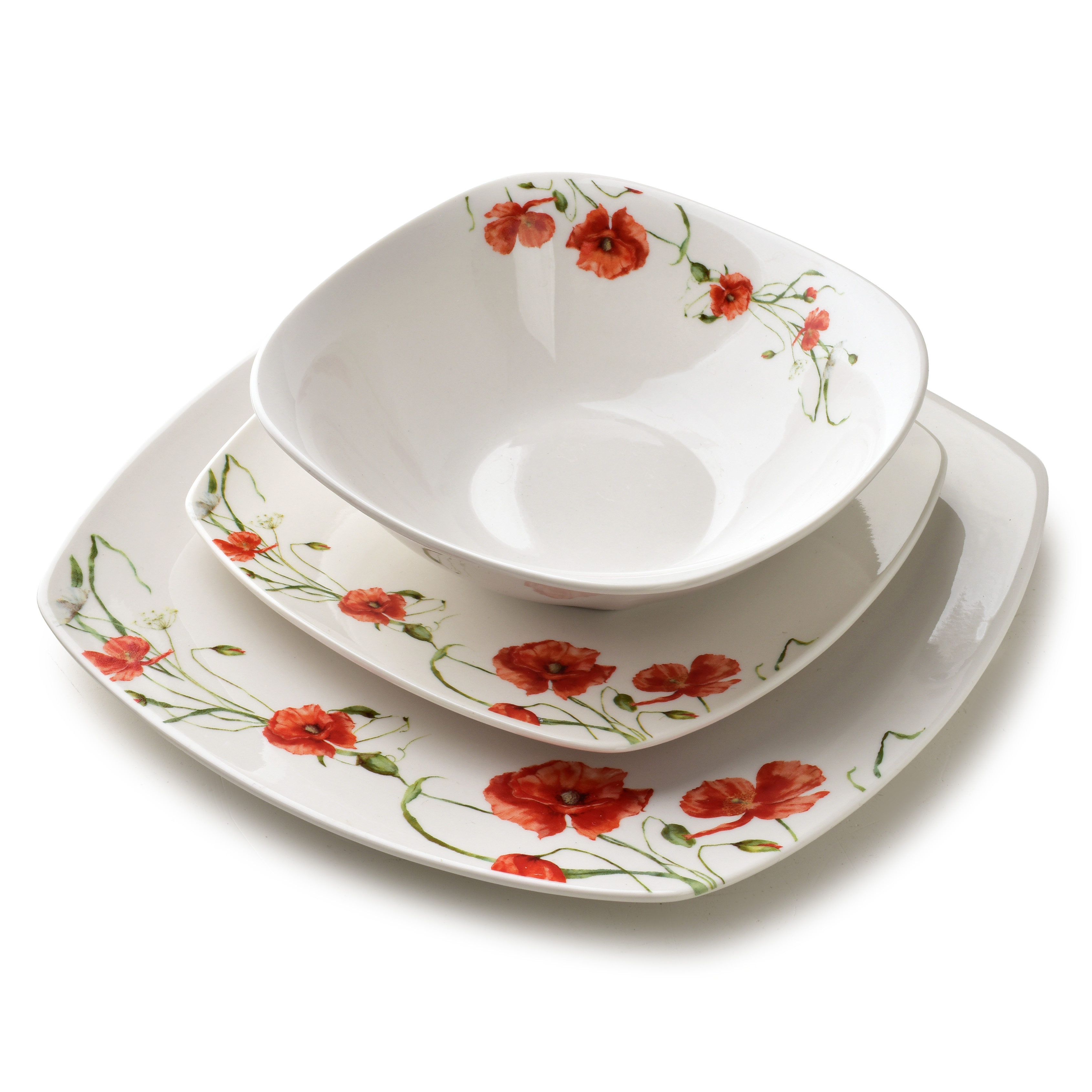 Ruokailuastiasto posliini LEA POPPY 16,5/18/24 cm valkoinen 18 osaa ...