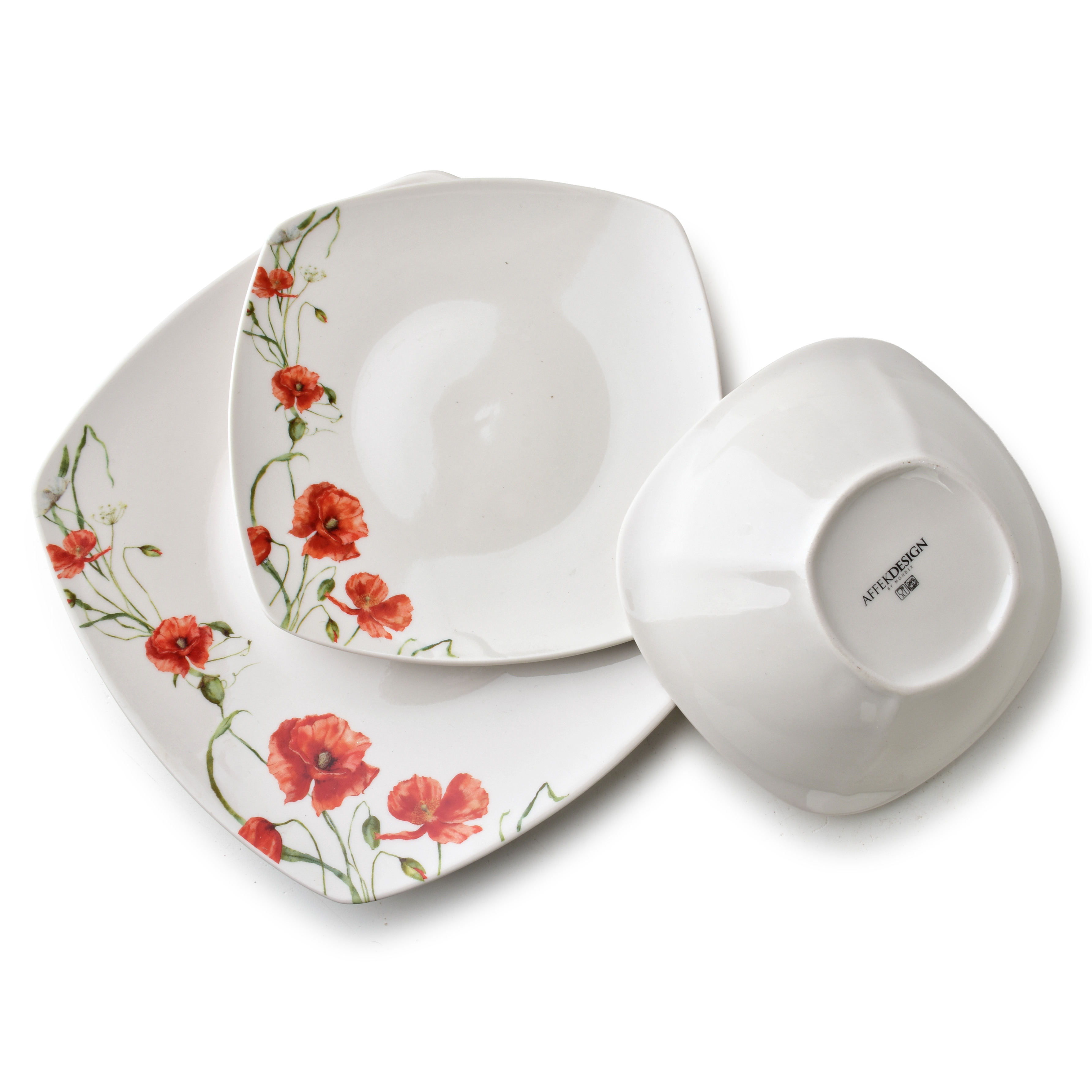 Ruokailuastiasto posliini LEA POPPY 16,5/18/24 cm valkoinen 18 osaa ...