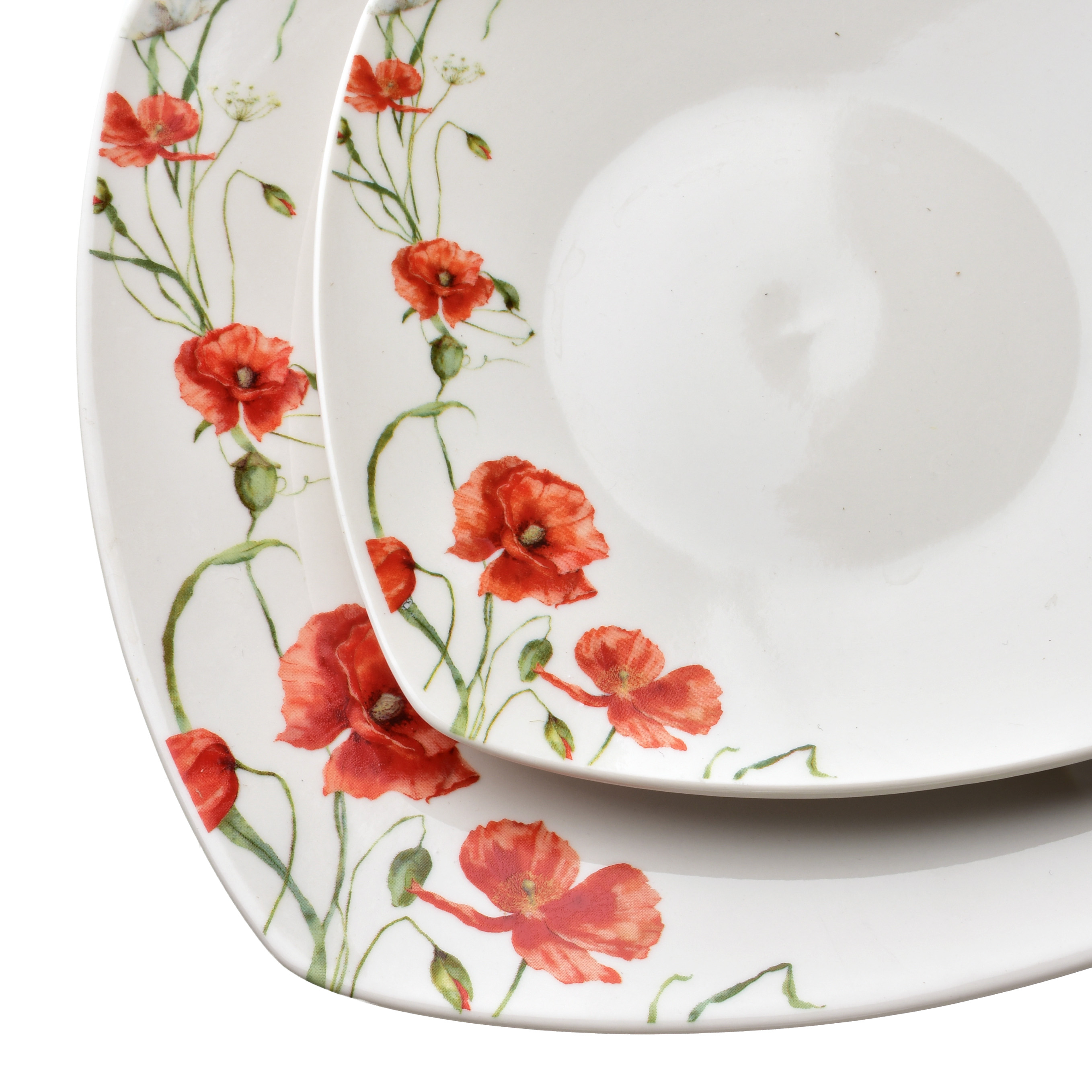Ruokailuastiasto posliini LEA POPPY 16,5/18/24 cm valkoinen 18 osaa ...