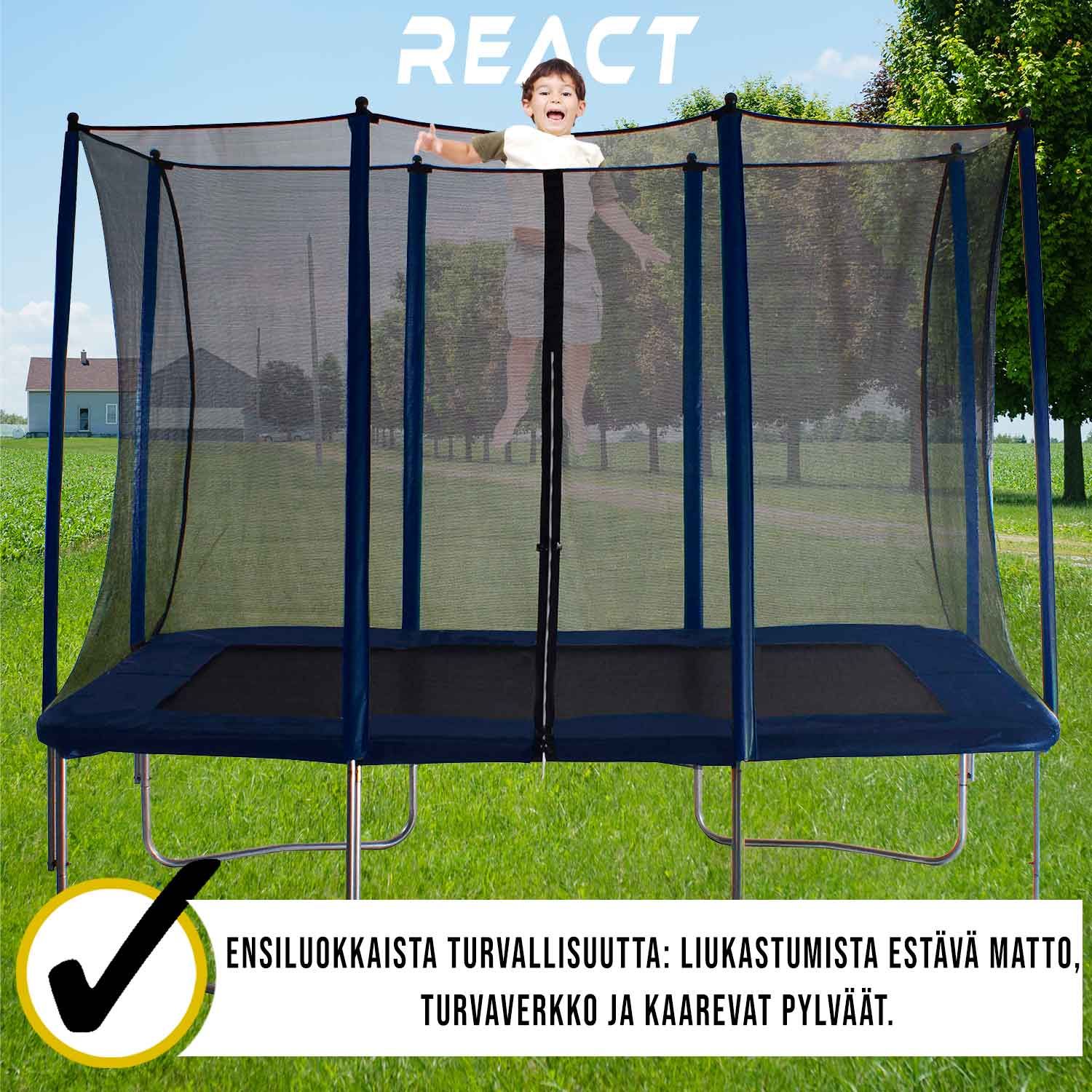 React trampoliini suorakaide turvaverkolla 163X216cm - hobbybox.fi