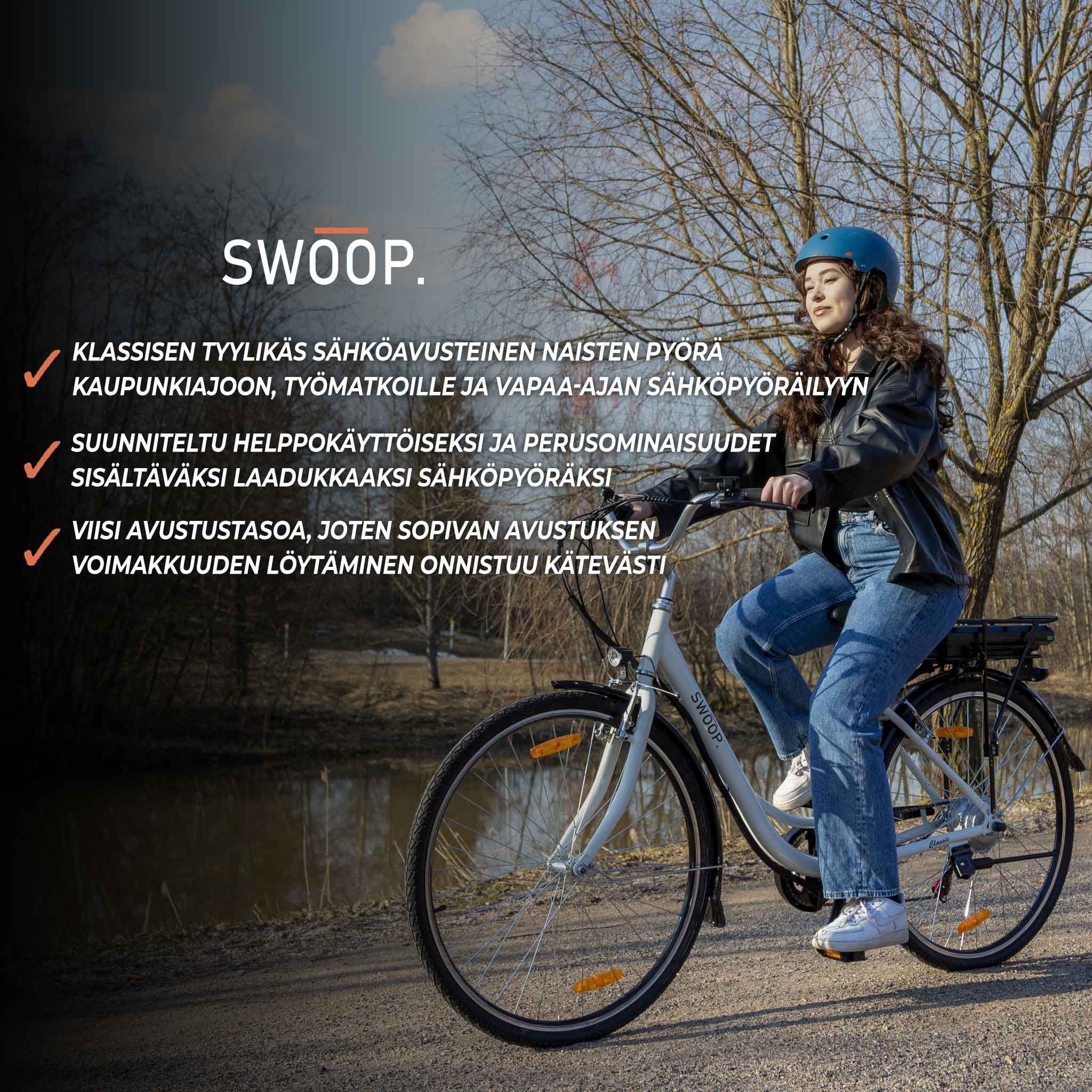 Swoop Sähköpyörä Classic, naisten 28" valkoinen - 1 090,00 € - hobbybox.fi