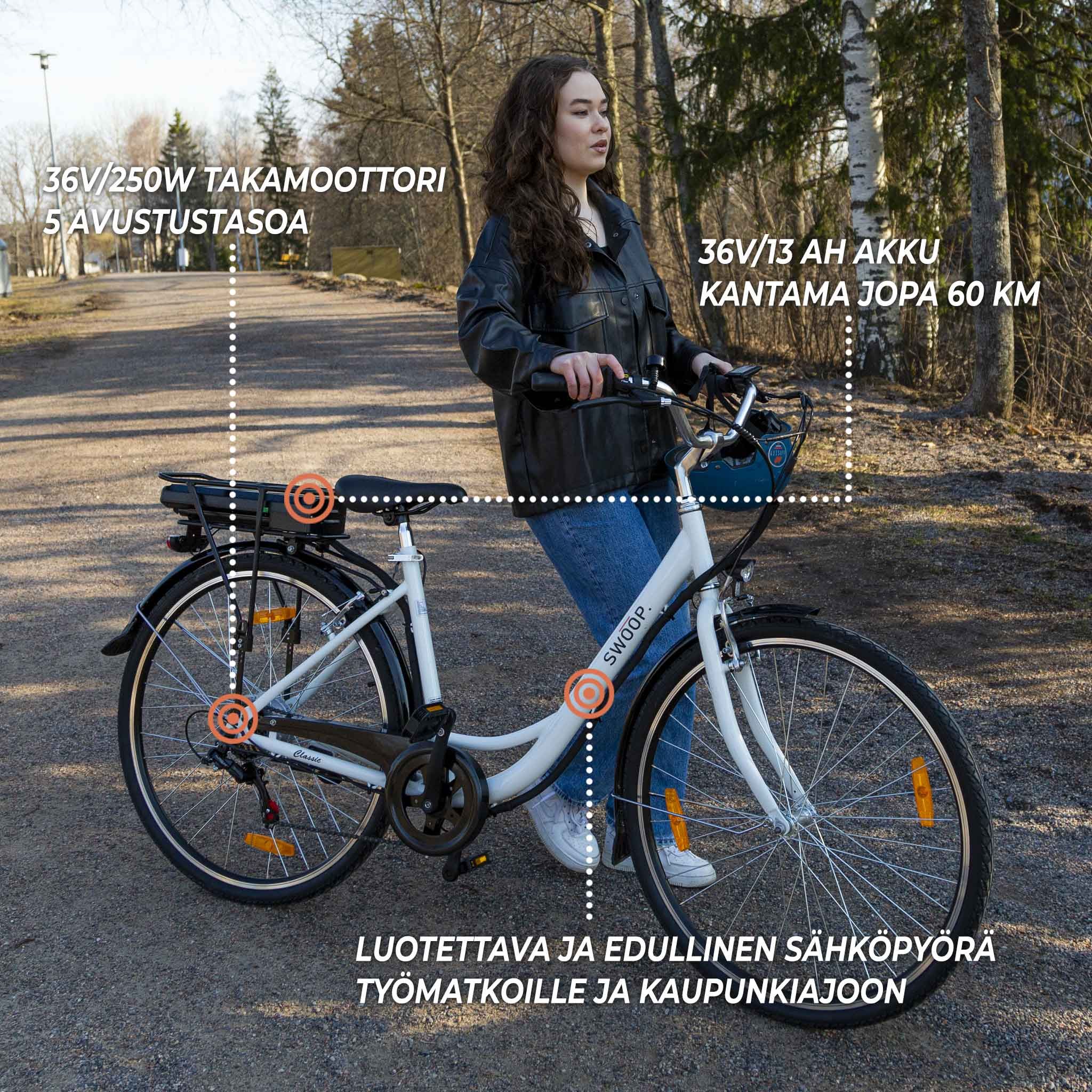 Swoop Sähköpyörä Classic, naisten 28" valkoinen - 1 090,00 € - hobbybox.fi
