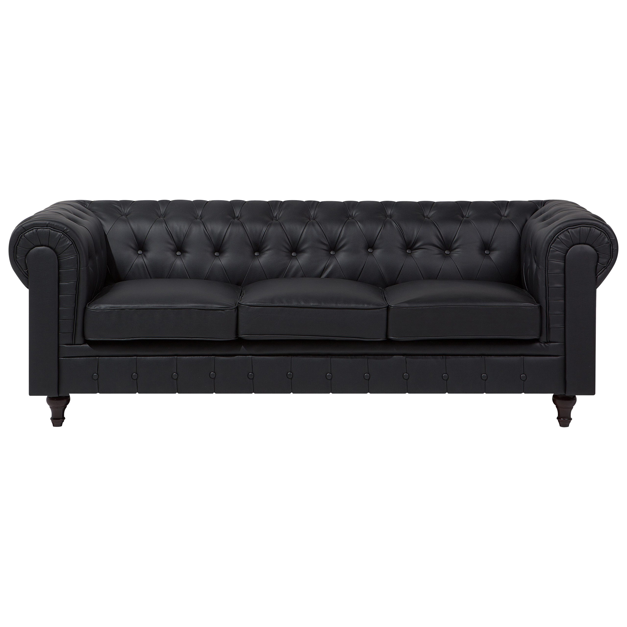 Sohva 3-istuttava CHESTERFIELD keinonahka Musta - 0,00 € - hobbybox.fi